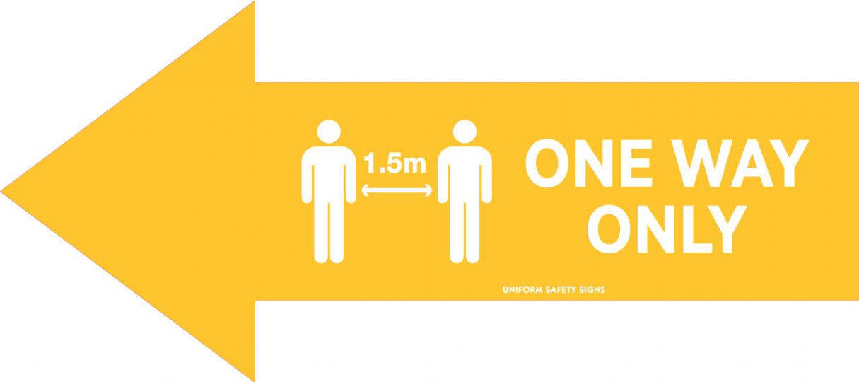 Yellow Left Arrow - One Way Only Covid-19 | Floor Signs