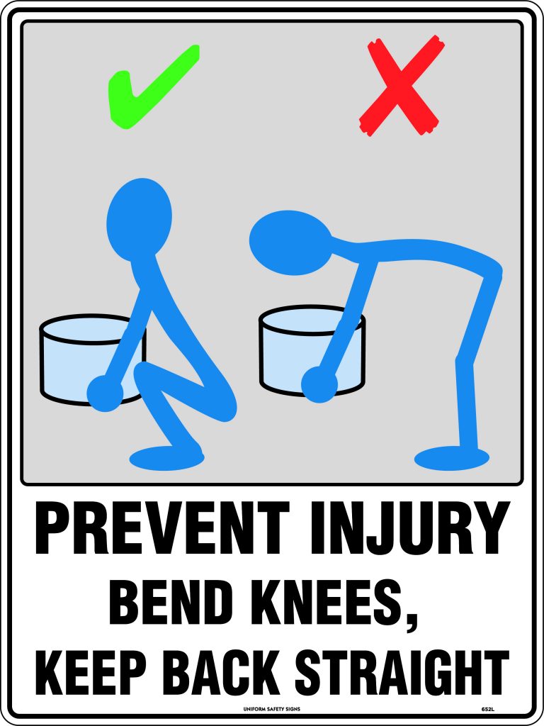 Prevent Injury Bend Knees, Keep Back Straight | General Signs | USS