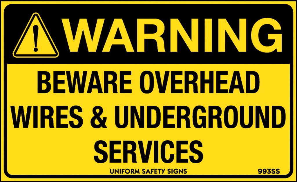 Warning Beware Overhead Wires and Underground Services | Uniform Safety ...