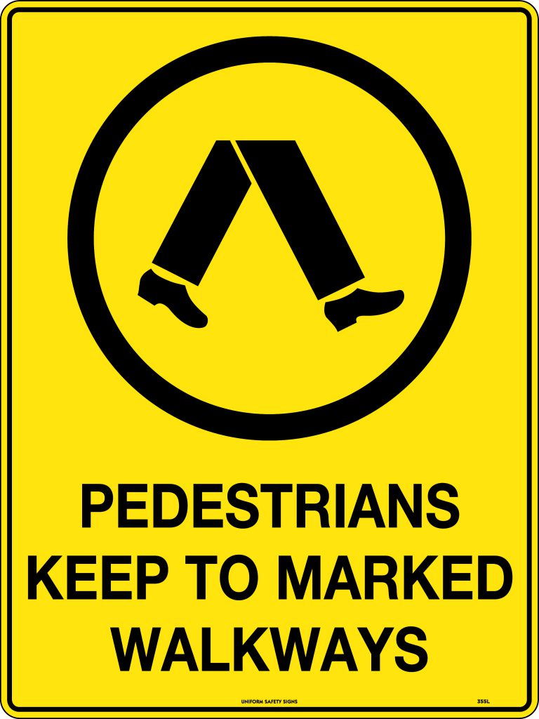 Pedestrians Keep To Marked Walkway | Caution Signs | USS