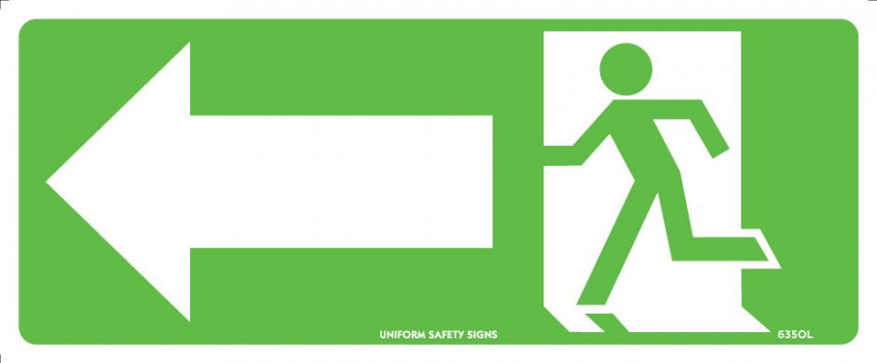Running Man Picto with Arrow Left | Exit/Entry Signs | USS