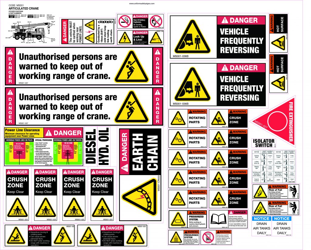 Machinery Sticker Sets Articulated Crane | Machinery Signs