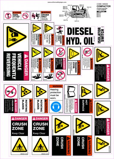 Machinery Sticker Sets - Compactor (36 decals) | Safety Sign