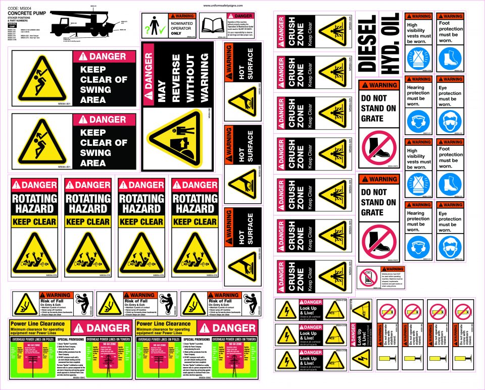Machinery Sticker Sets - Concrete Pump (28 Decals) Signage
