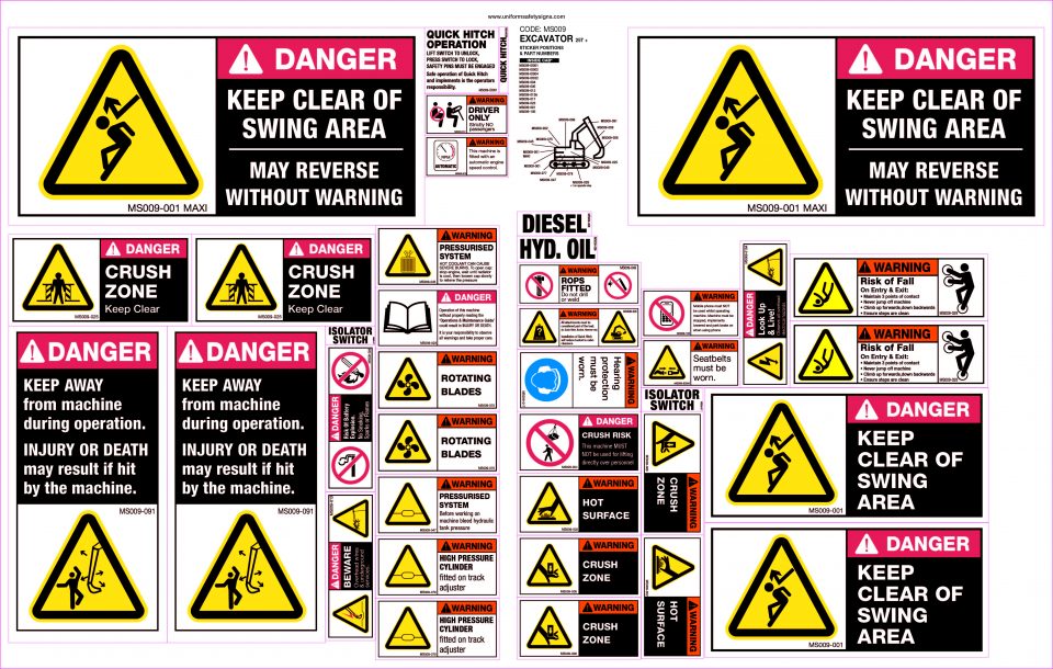 Machinery Sticker Sets - Excavator 25T+ (35 decals) Signage