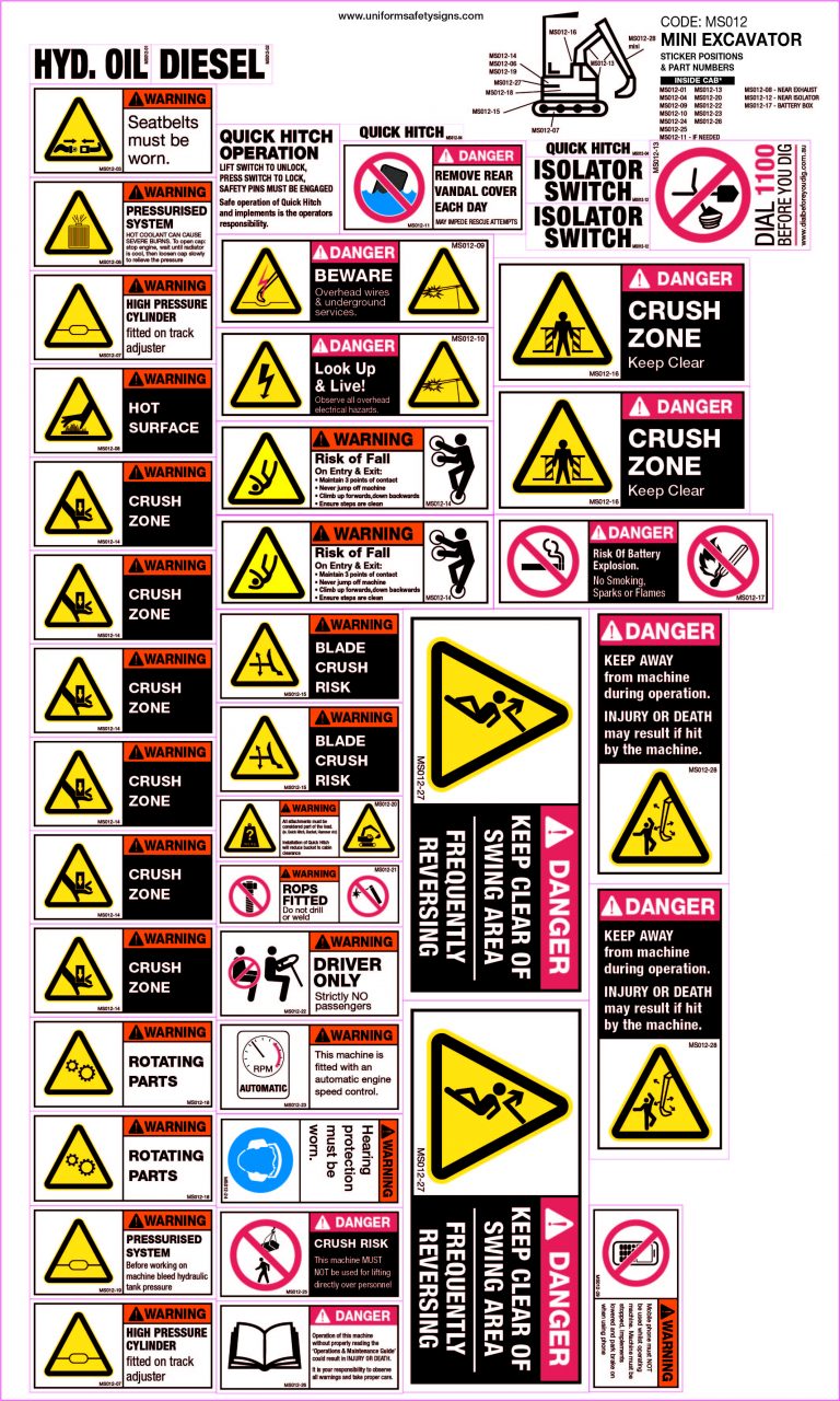 Machinery Sticker Sets - Mini Excavator 35 Decals Signage