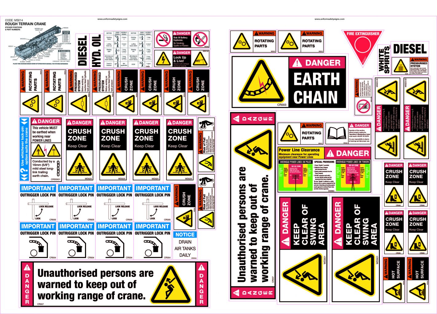 Machinery Sticker Sets Rough Terrain Crane 50 Decals Signage