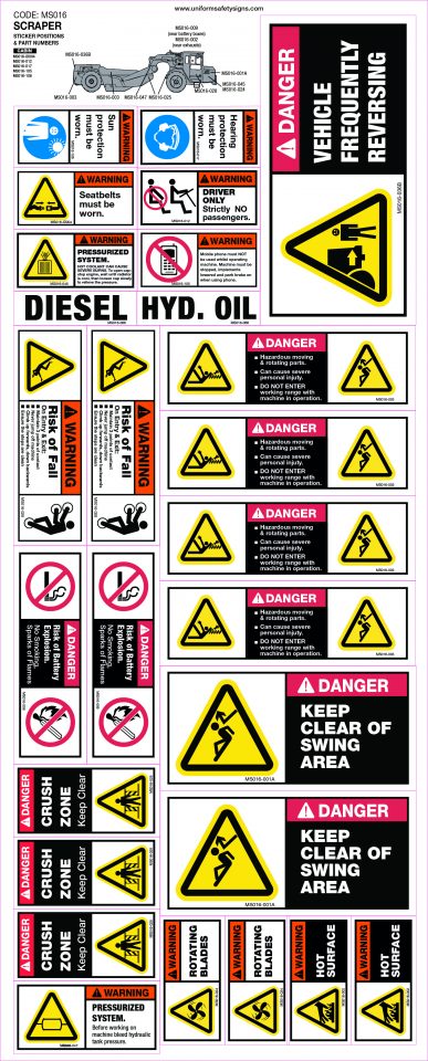 Machinery Sticker Sets - Scraper (26 decals per sheet) | Uniform Safety ...