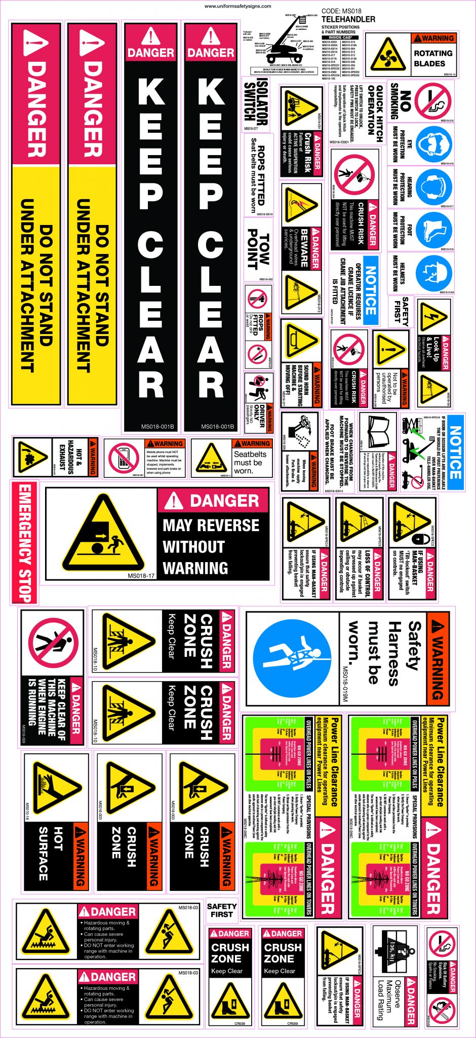 Machinery Sticker Sets Tele Handler 42 Decals Safety Signs