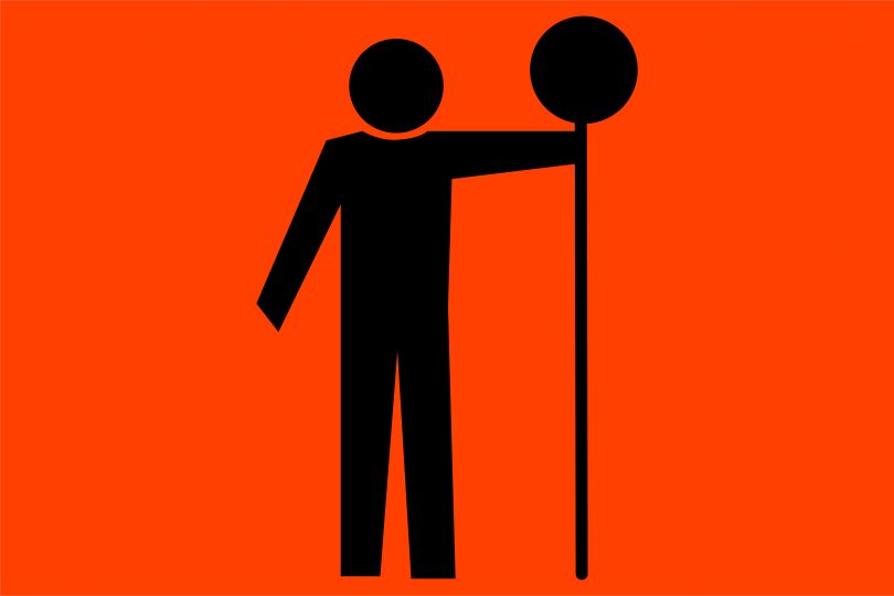 Symbolic Stop/Slow Man Sign | Swing Stand Signage | USS