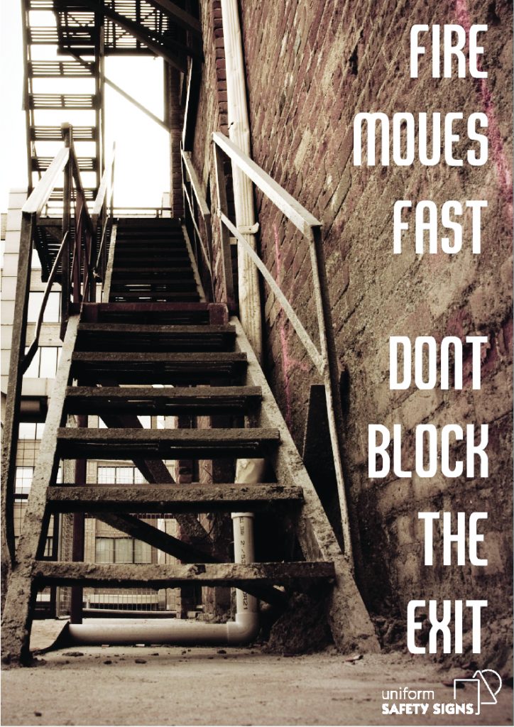 Fire Moves Fast, Don't Block the Exit | Safety Posters | USS