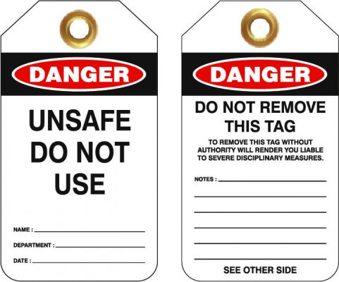 Heavy Duty PVC Tags Danger Unsafe Do Not Use | LOTO SALE ITEMS | USS