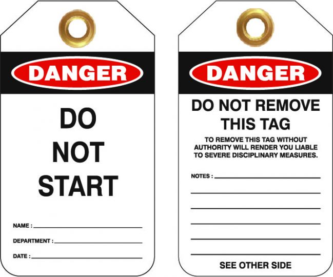 Heavy Duty PVC Tags Danger Do Not Start | Safety Tags | USS